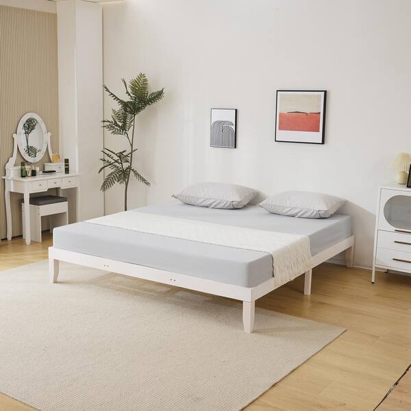 Karl home White Wood Frame Pine Wood King Platform Bed Single Bunk Bed K1G52004126 The Home Depot