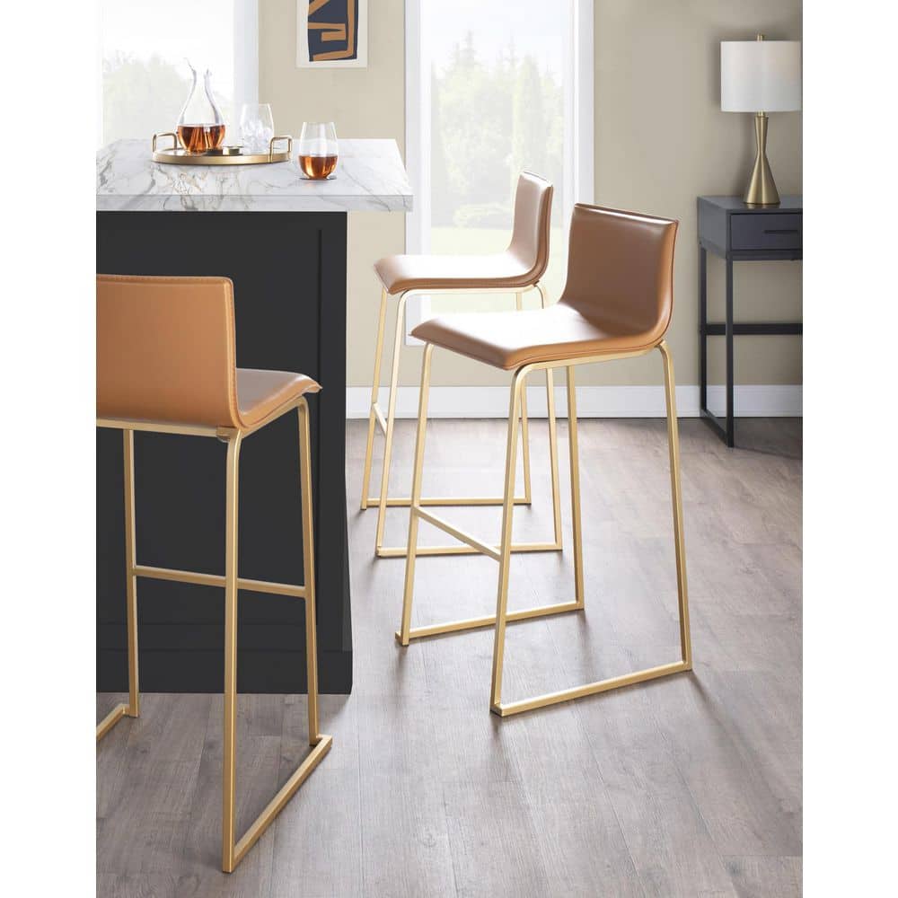 LumiSource Mara Upholstered 39.25 in. H Camel Faux Leather and Gold ...