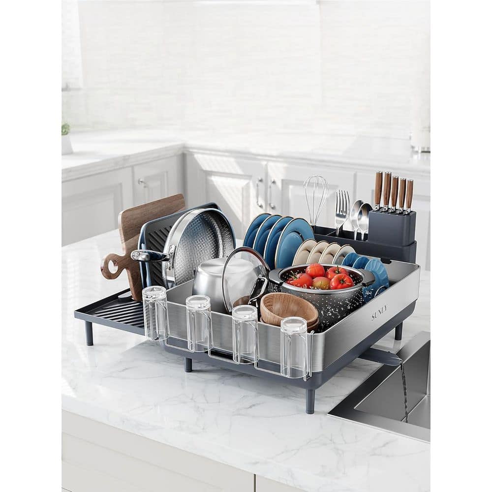 Numhew Dish Rack, 304 Stainless Steel Anti-Rust Dish Drainer with Flip ...