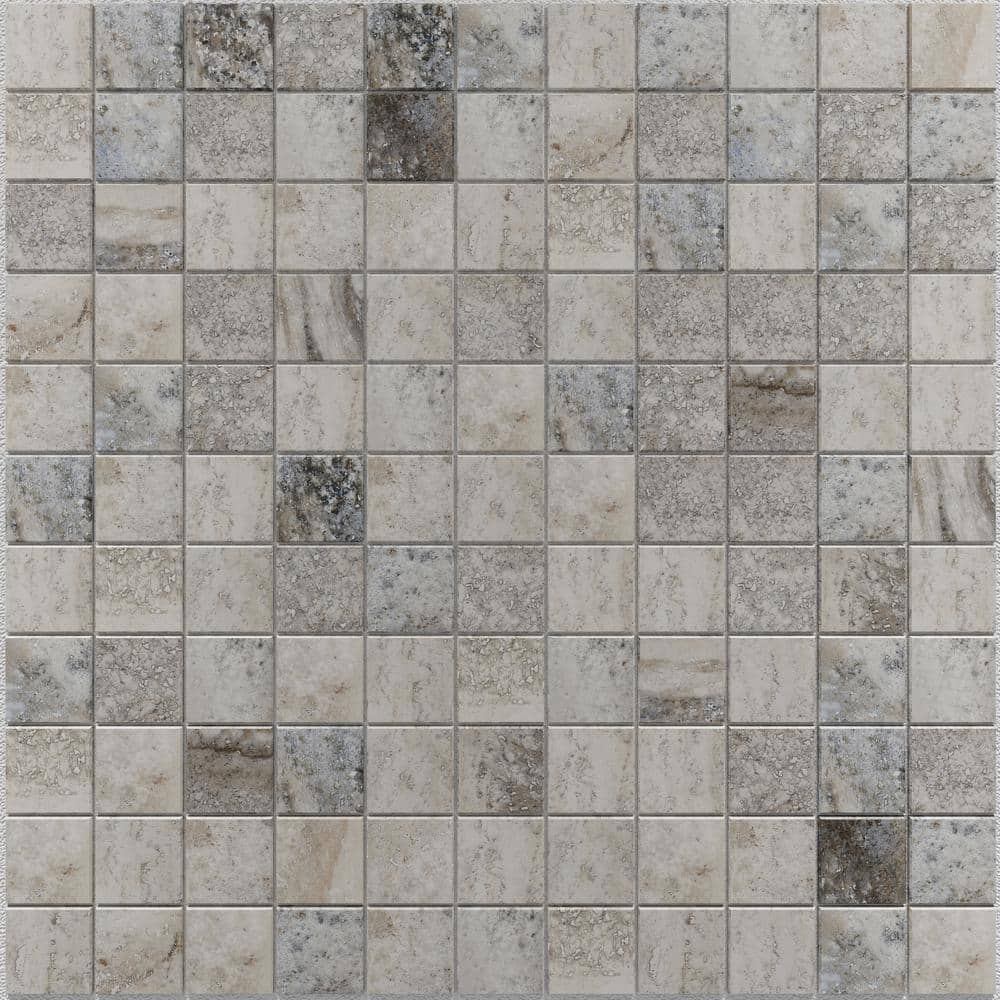 CRUZ BAY STUDIO Tufo 12 in. x 12 in. Grey Matte Mosaic Porcelain Wall ...