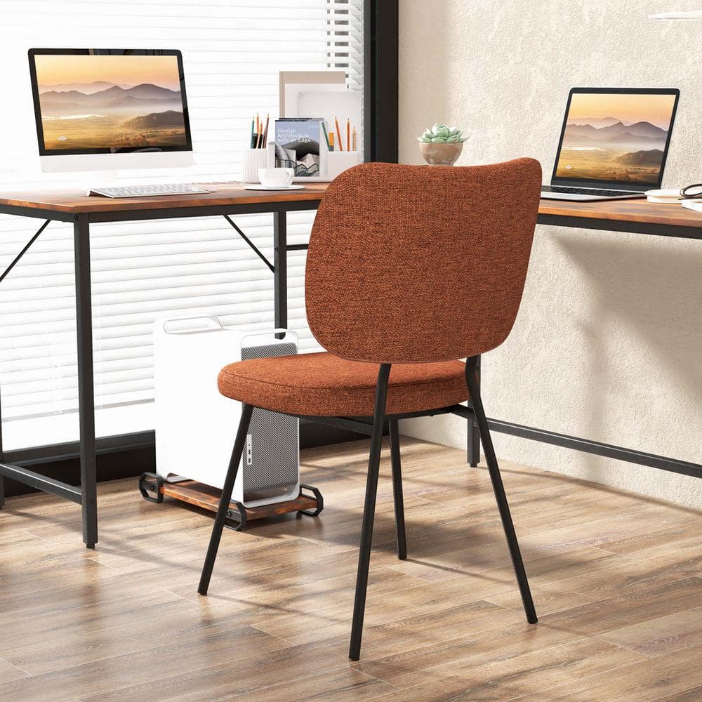 Costway Orange Modern Fabric Dining Chairs Padded Kitchen Armless ...
