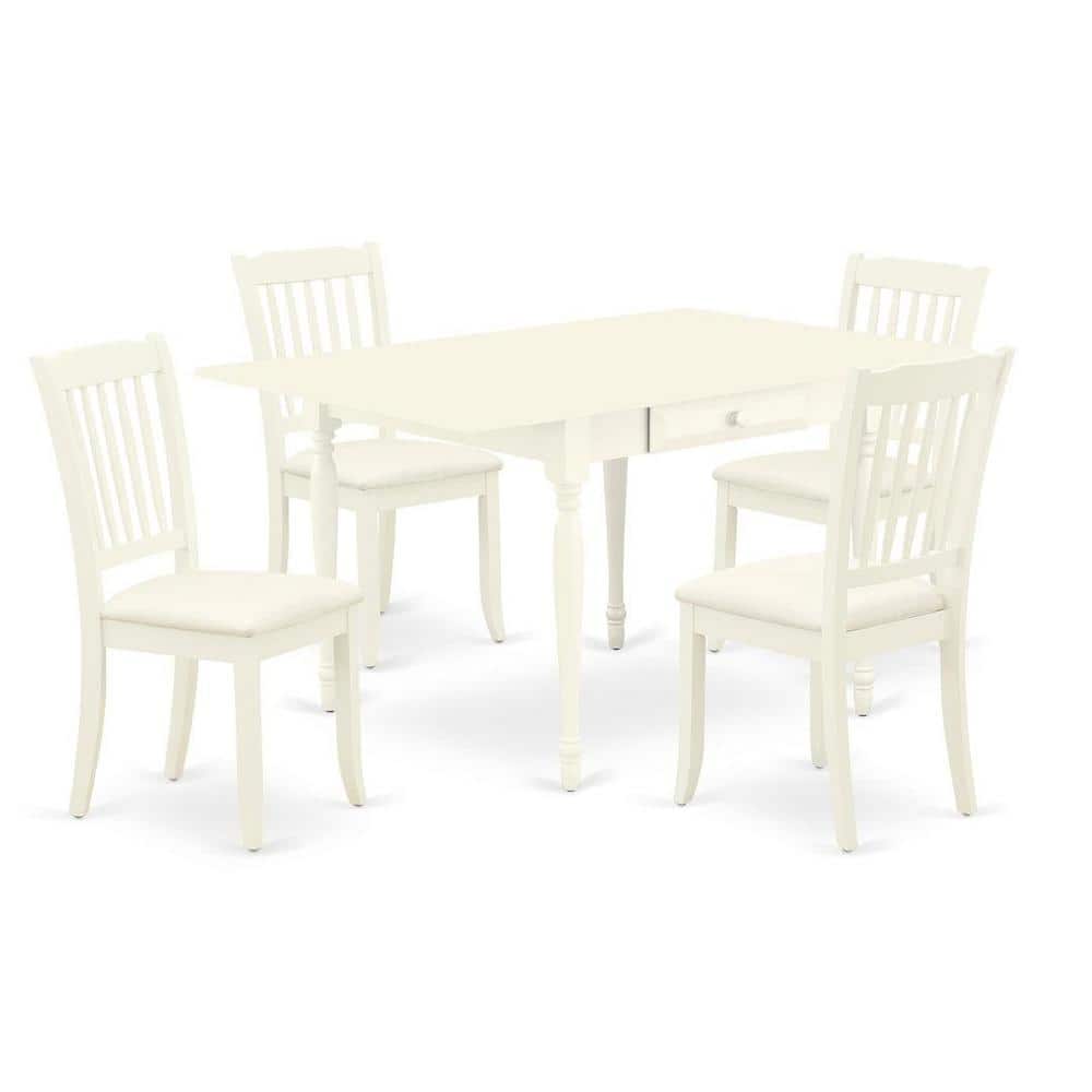East West Furniture 5-Piece Linen White Finish Solid Wood Top - Dining ...