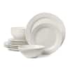 Oneida Ridge White 12-Piece White Stoneware Dinnerware (Set Service for ...