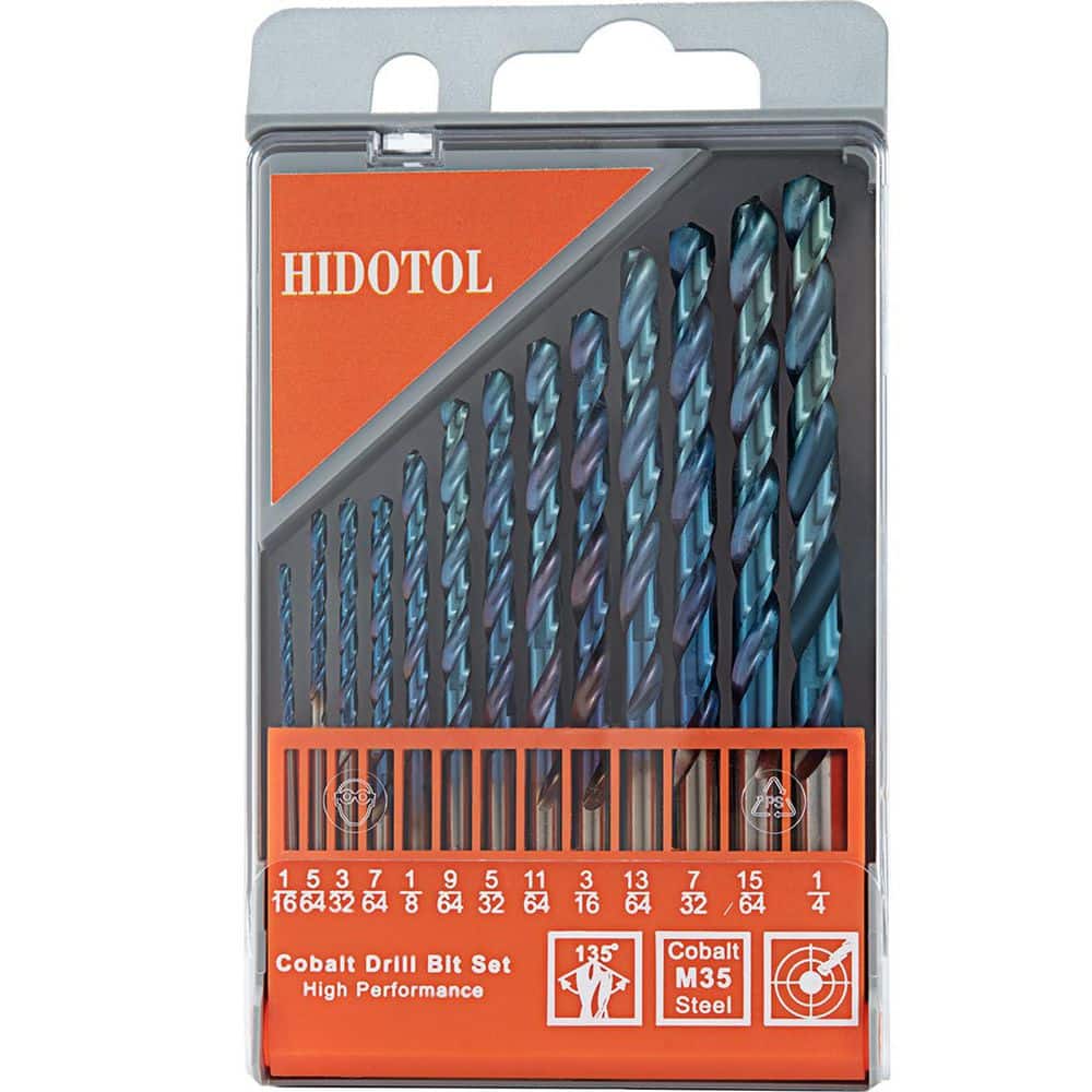 MYWISH Blue Coating Cobalt Drill Bit Set M35 HSS Twist Drill Bits 1/16"-1/4" (13-Piece ...