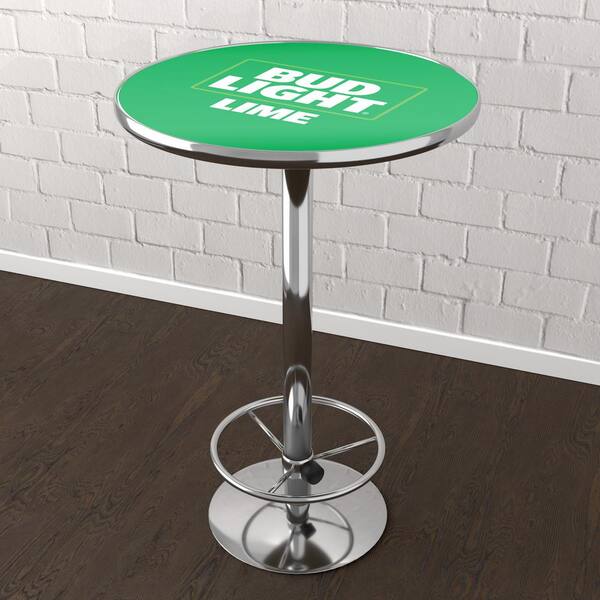Bud Light Lime 3-Piece Round Acrylic Top Chrome Bar Table Set (Seats-2 ...
