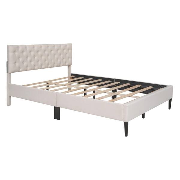 Harper And Bright Designs Beige Wood Frame Queen Size Linen Upholstered