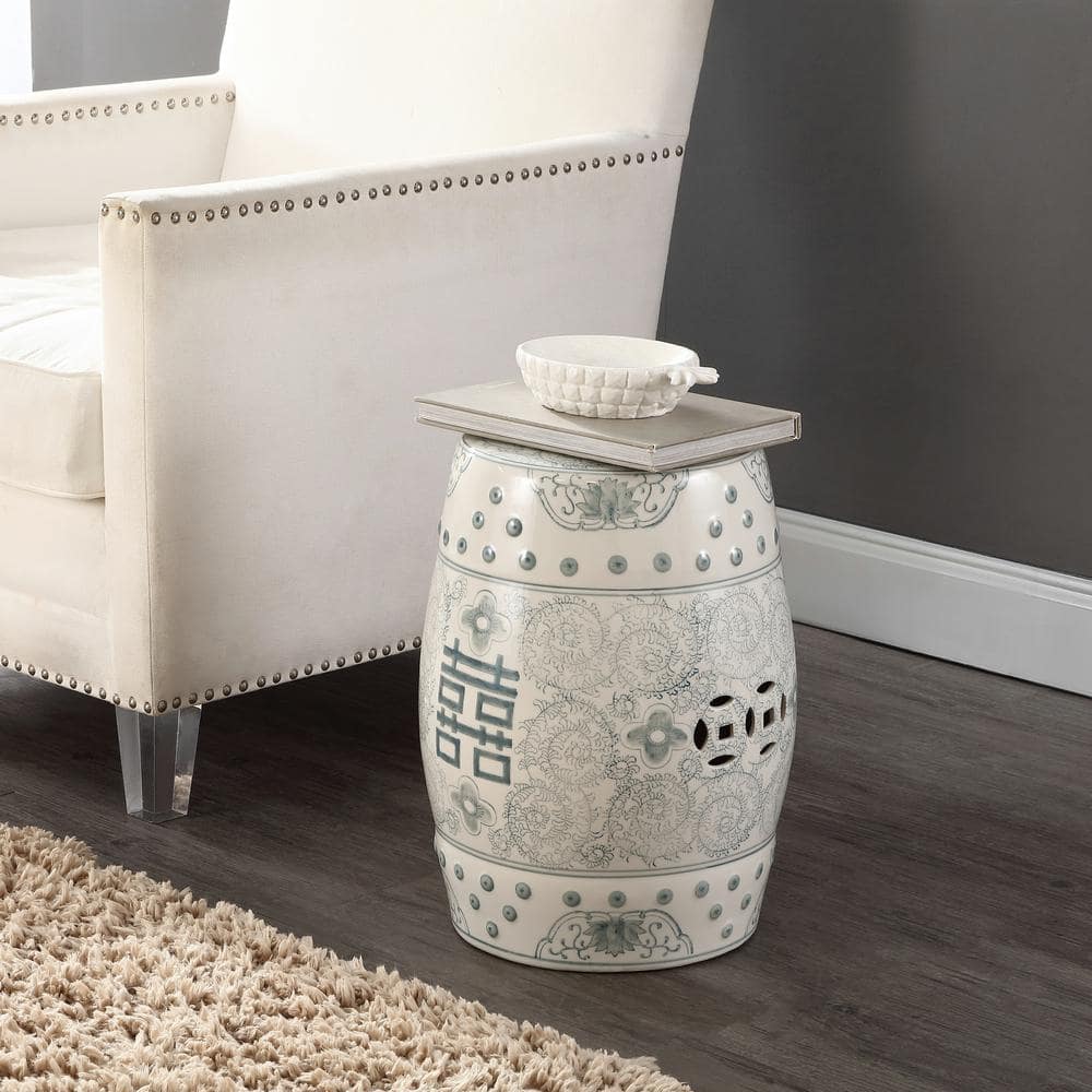 JONATHAN Y Double Happiness 18 in. Chinoiserie Ceramic Drum Garden ...