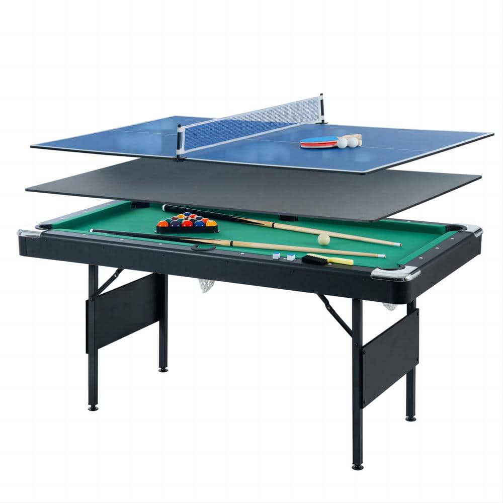 Huluwat 65 in. 3-in-1 Billiards Table Table Tennis Table Family Game ...