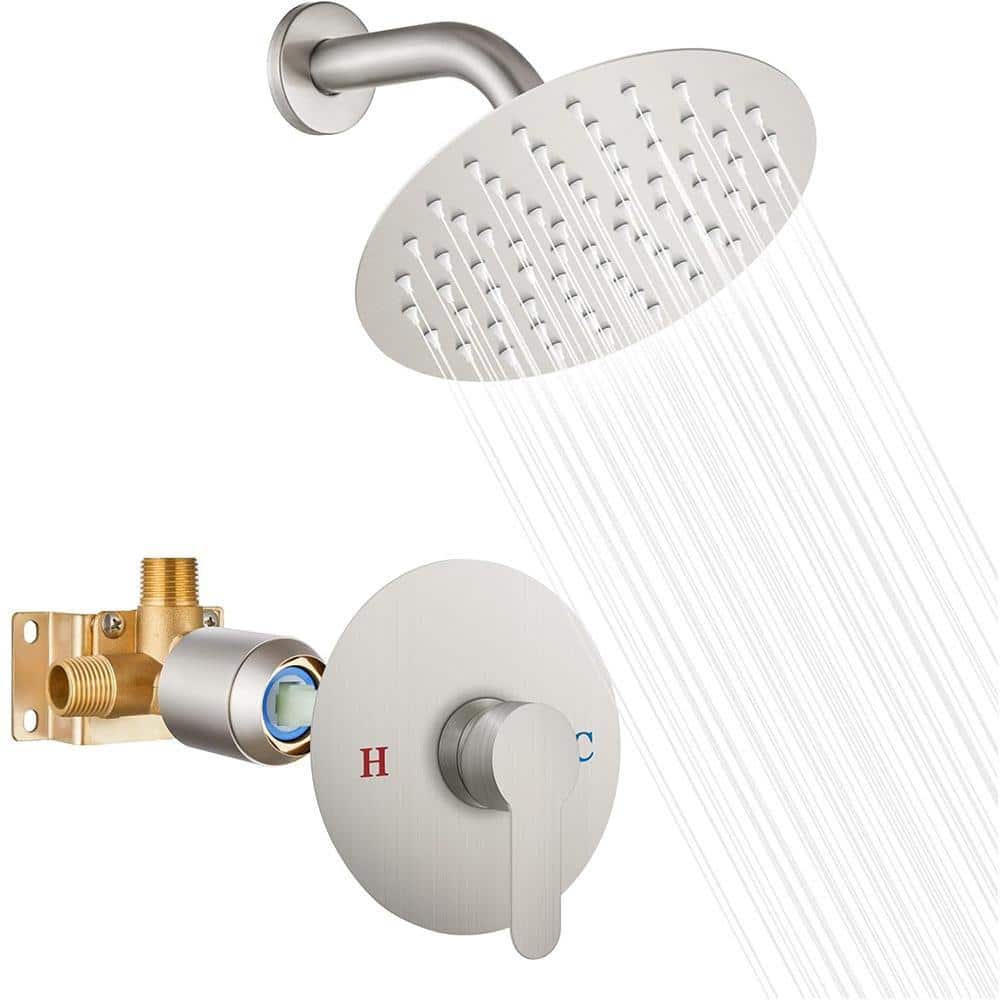 Single Handle 1-Spray 8 in. Round Shower Faucet 2.1 GPM with Shower ...