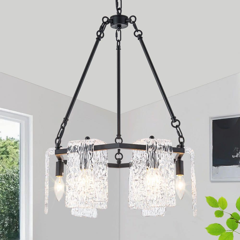 ZSMIHDOH 6-Light Black Modern Industrial Rectangular Crystal Chandelier ...