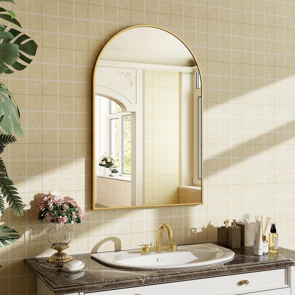 GLSLAND 24 in. W x 36 in. H Arched Metal Framed Wall Bathroom Vanity ...