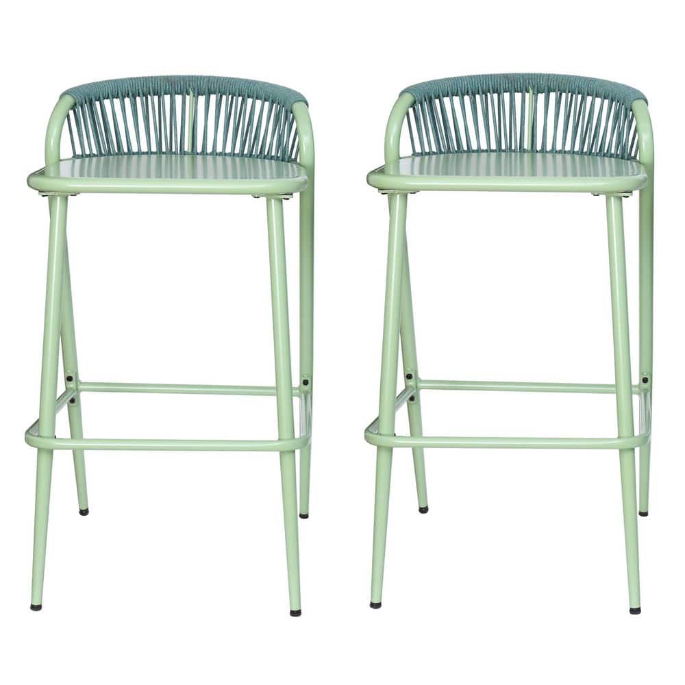 2-Piece Green Aluminum Counter Outdoor Bar Stools with Rope-Woven ...