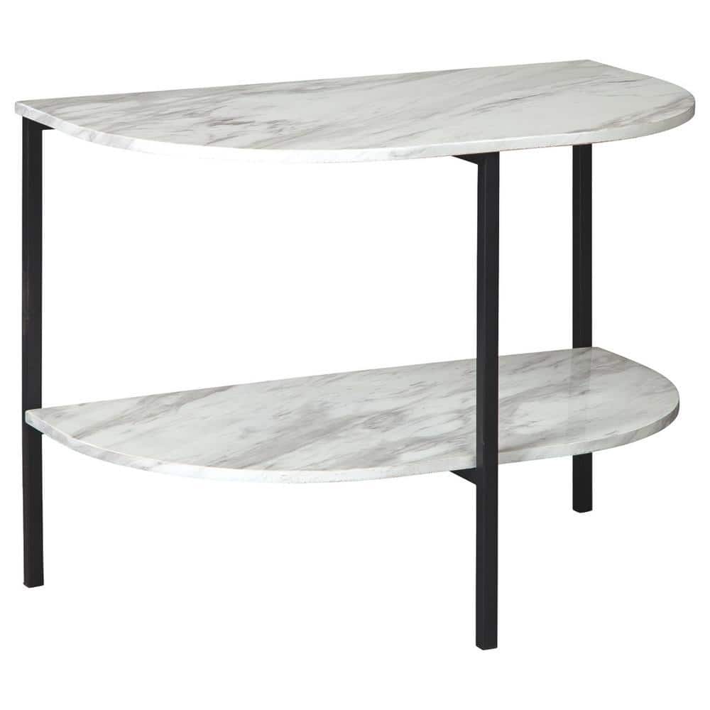 Benjara 13 in. White and Black Other Marble End Table with Metal Frame ...