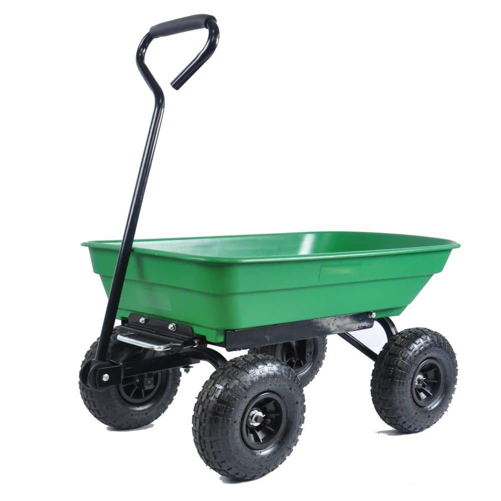 Sudzendf 1.94 cu. ft. Steel Green Folding Poly Garden Cart Dump Truck ...