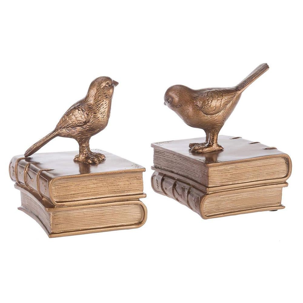 4.25"D x 5"W x 5.75"H Vintage Gold Resin Bookends,Bird & Book Design (1 ...