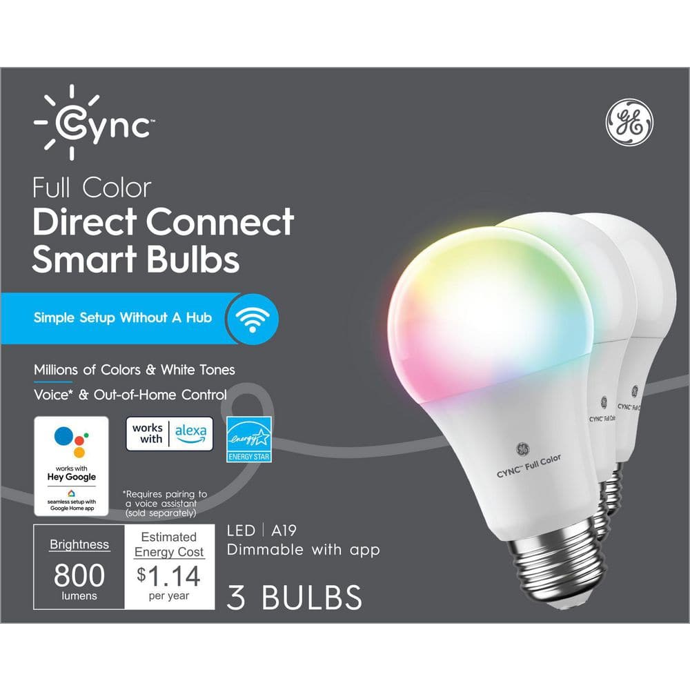 Cync 60-Watt EQ A19 Full Color Dimmable Smart LED Light Bulb (3-Pack ...