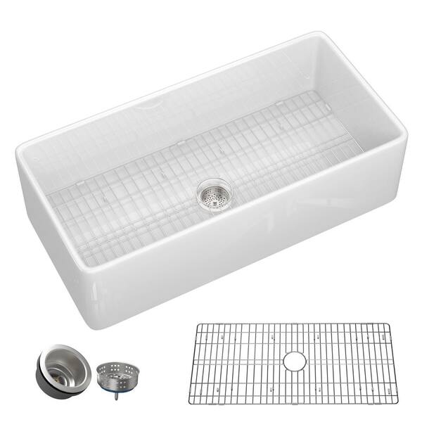 NTQ 36 in. Apron Front Rectangular Kitchen Sinks Single Bowl White ...