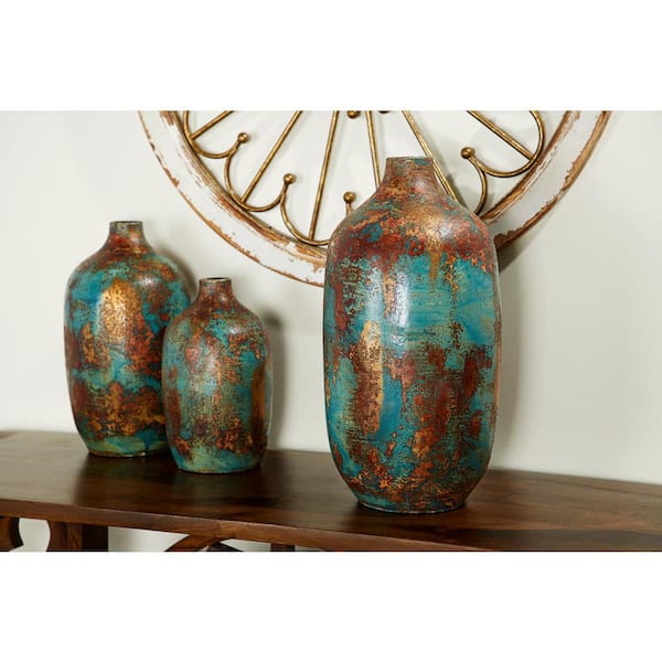 Litton Lane 20 in. Blue Handmade Distressed Ceramic Decorative Vase ...