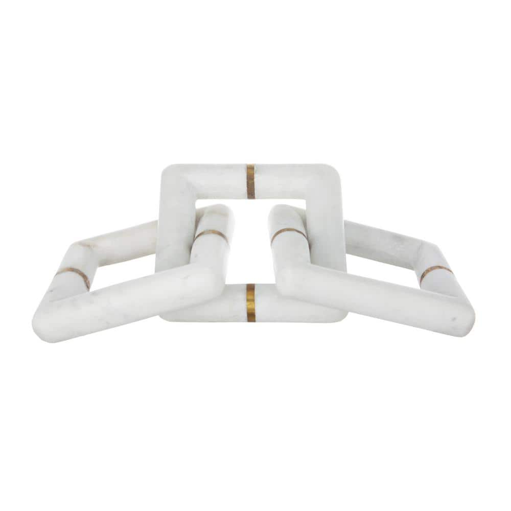 A & B Home White/Gold 3-Link Square Design Marble Chain Sculpture with ...