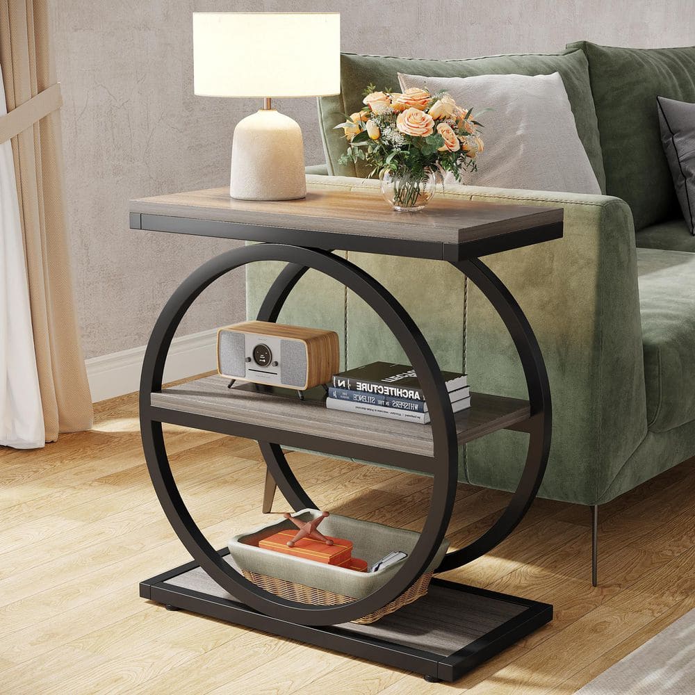 BYBLIGHT Kerlin 23.6 in. Grey Rectangle Wood End Table, Narrow End ...