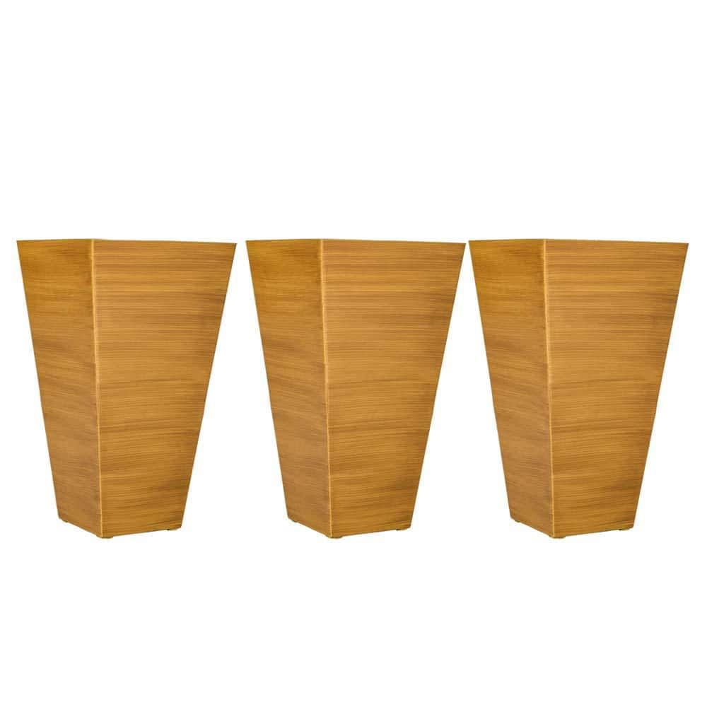 Zeus & Ruta 28 in. Tan Faux Wood Plastic Outdoor Planters, Large Taper ...