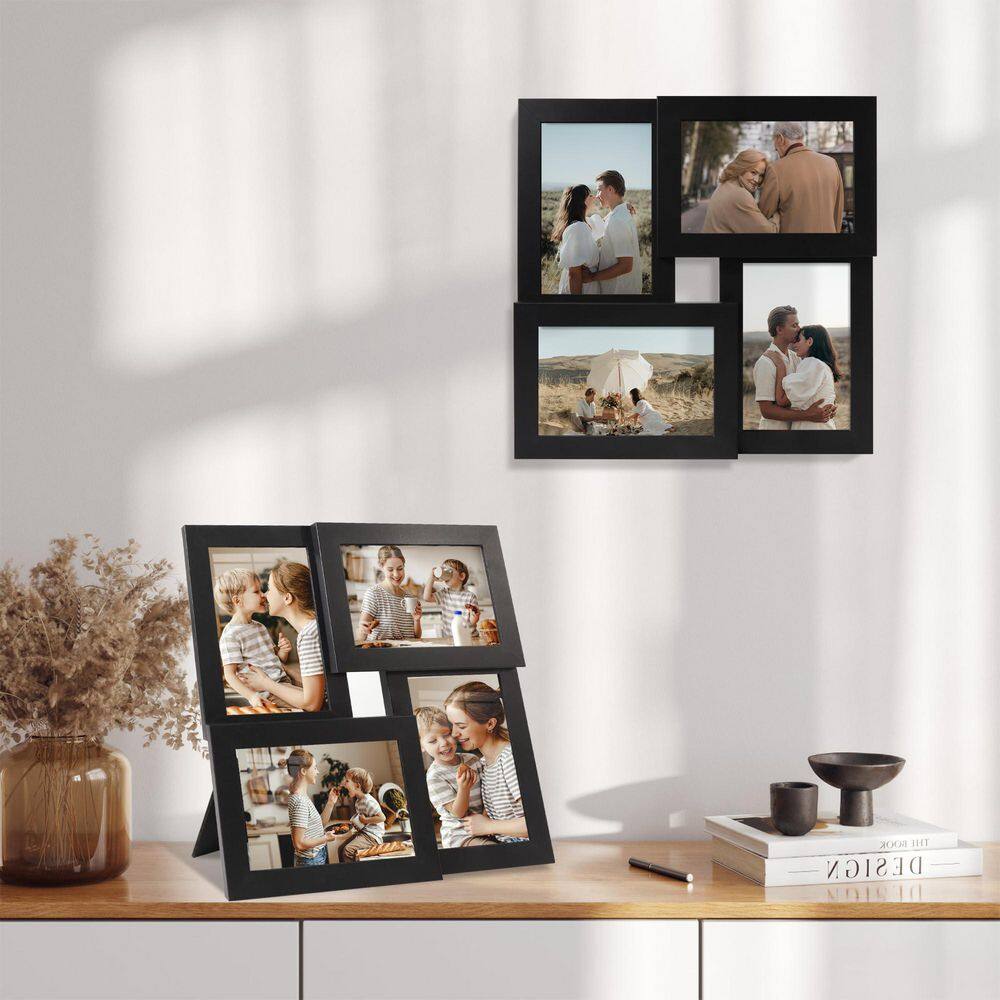 4 x 6 Picture Frame Collage Set of 1, Black Finish, MDF Wood Frame with ...