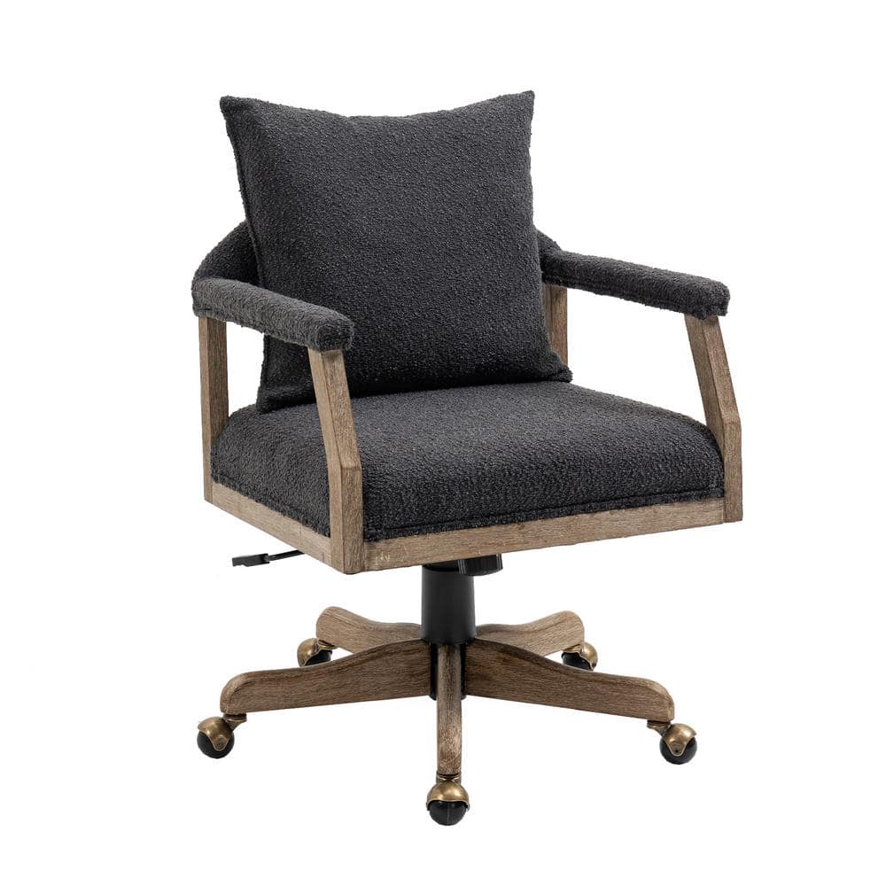 Modern Boucle Fabric Height Adjustable Wood Base Swivel Ergonomic Home ...
