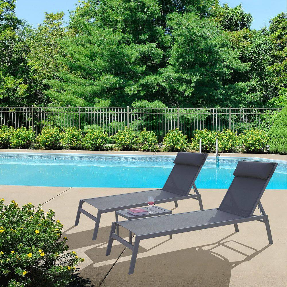 MM MODERN MUSE 3-Pieces Adjustable Backrest Pool Lounge Chairs Steel ...