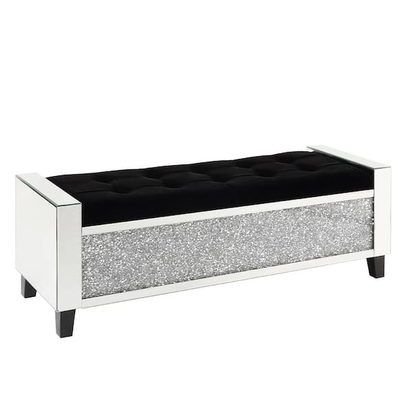 Acme Furniture Noralie Mirrored and Faux Diamonds 17 in. Bedroom Bench Without Back with Flip Top Upholstered AC00534