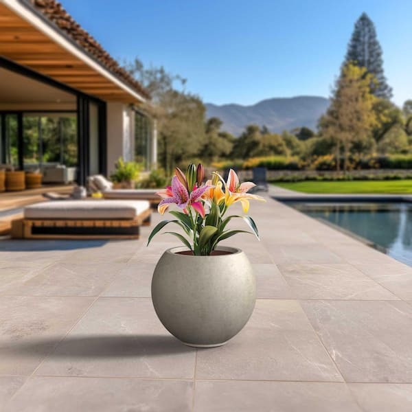 Sapcrete 20 in. Large Light Gray(Enhanced Core) Concrete Round planter ...