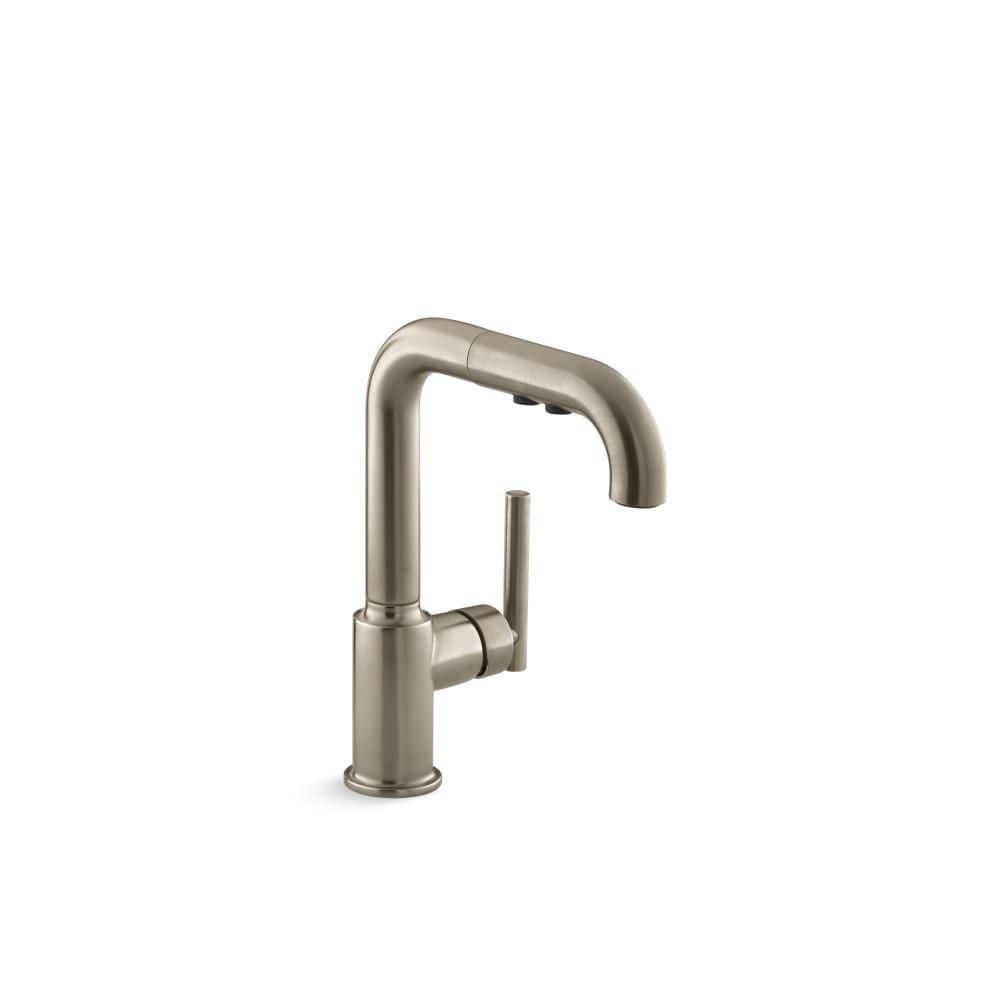 KOHLER Purist Single-Handle Pull Down Sprayer Kitchen Faucet in Vibrant Brushed Bronze 7506-BV ...