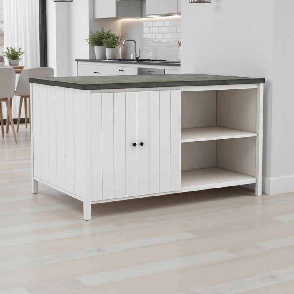 Benjara Begr White and Gray Solis Wood 40 in. Counter Height Kitchen ...