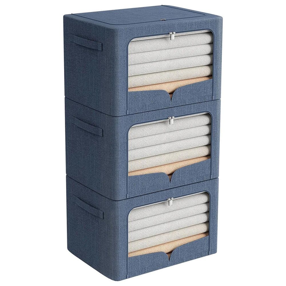 100 Qt. Linen Clothes Storage Bin with Lid in Blue (3-box) A46A1-bin ...