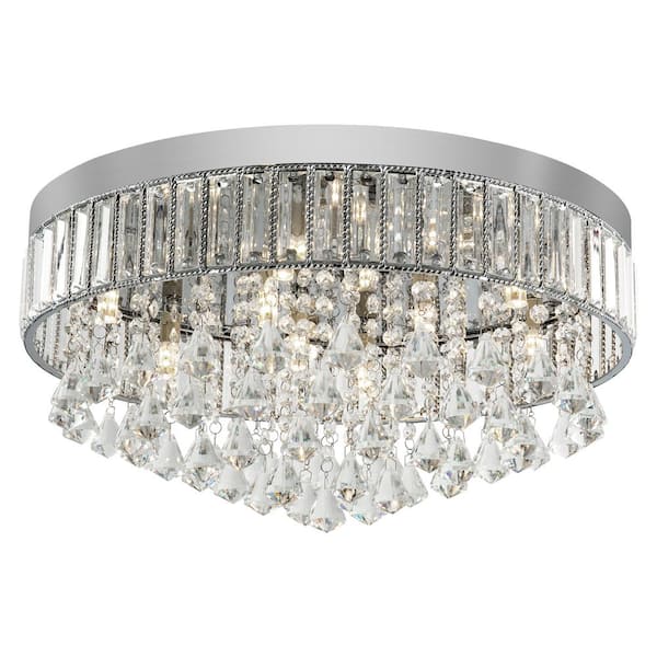 OUKANING 19.68 in. 9-Light Silver Modern Round Flush Mount Ceiling ...