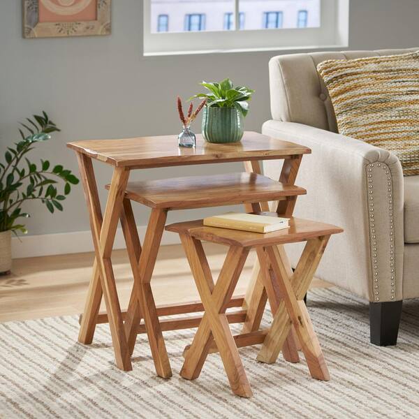 Set of 3 Wood Nestable Outdoor Side Table, No Assembly Required ...