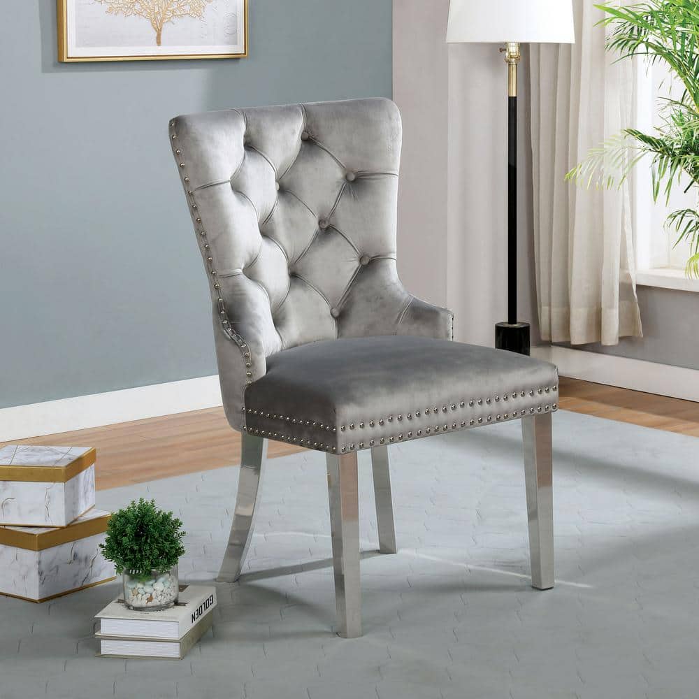 Furniture of America Kerrydale Glam Gray Flannelette Tufted Dining ...