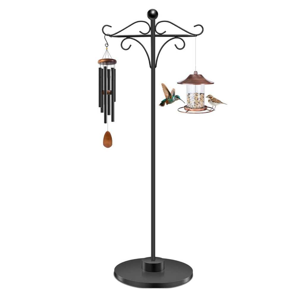 .N/A 17.01 in. Black Iron Adjustable Double Shepherd's Hook Stand for ...