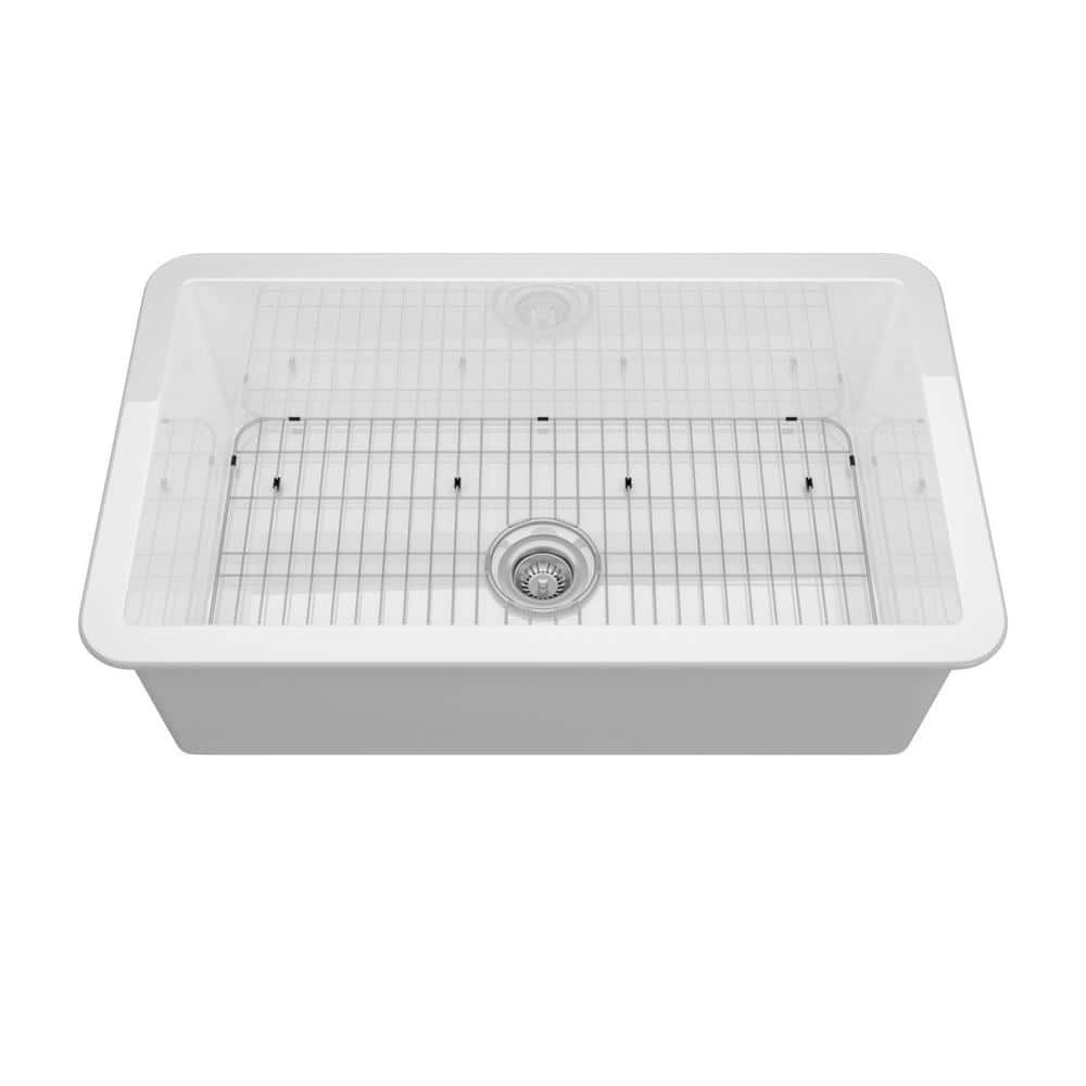 Dimakai 32 in. Undermount Single Bowl Glossy White Fireclay Kitchen ...