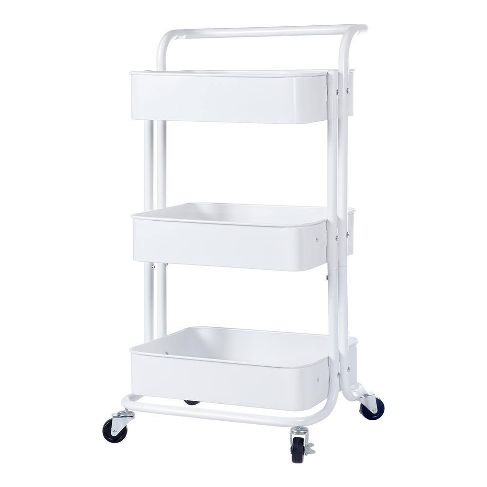 Tidoin 3-Tier Metal Storage Rolling Utility Cart in White DHS-YDFN-333W ...