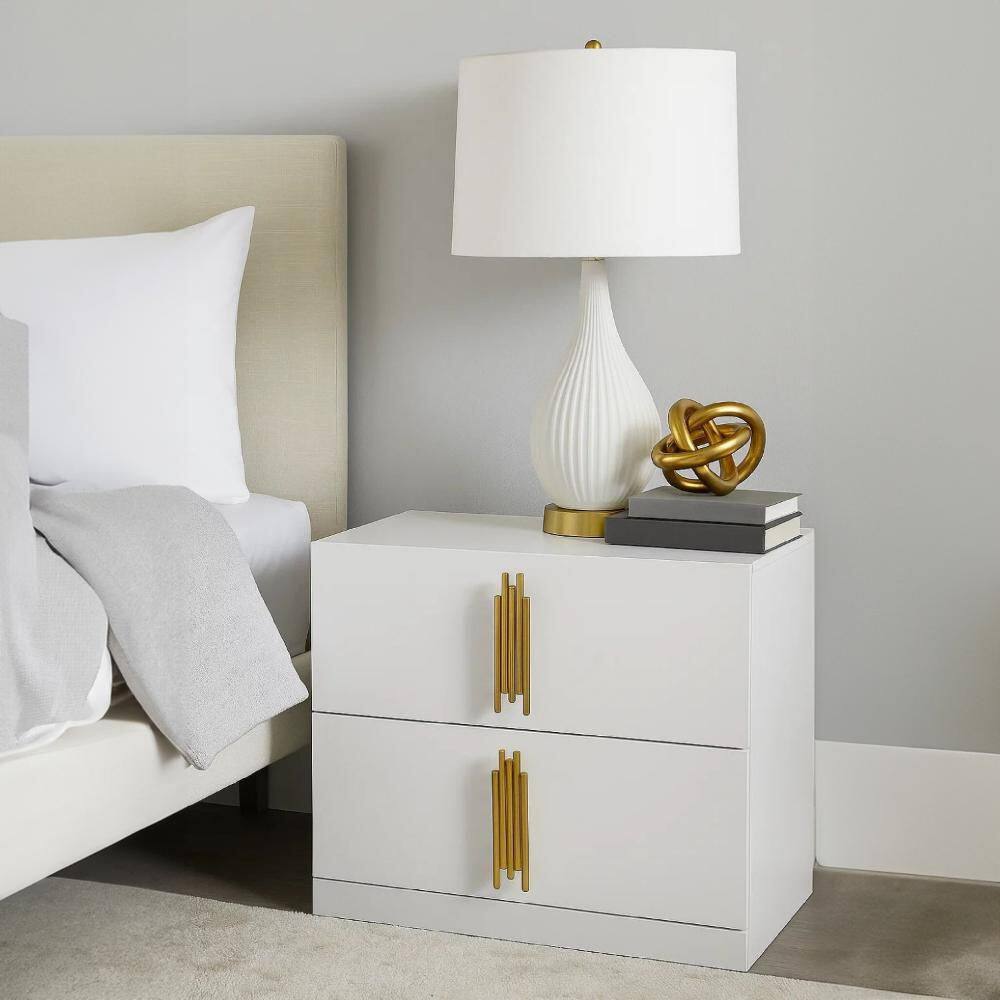Benjara Dyl White and Gold 2-Drawer 16 in. W Nightstand BM340992 - The ...