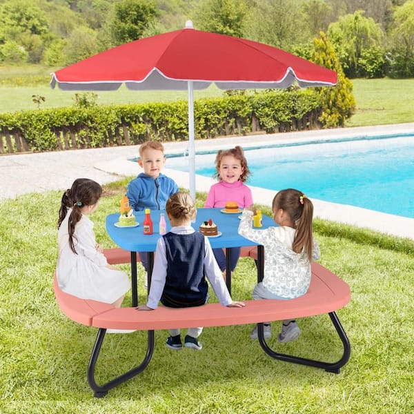Costway 1-Piece Plastics Top Kids Picnic Table Outdoor Activity Table ...