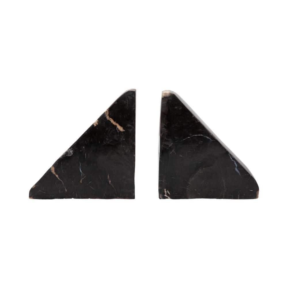 Liv & Skye Black 6 in. x 6 in. Petrified Wood Triangular Bookends (Set ...
