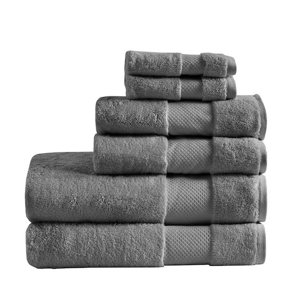 6-Piece Charcoal Cotton Bath Towel Set, 3-Sizes Available, OEKO-Tex ...