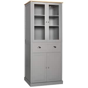 Gymax Gray Wooden 30 in. Kitchen Pantry Cabinet Cupboard Freestanding ...