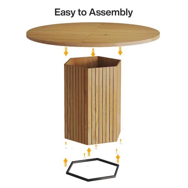 BYBLIGHT Roesler 47 in. Oak Wood Pedestal Round Dining Table without ...