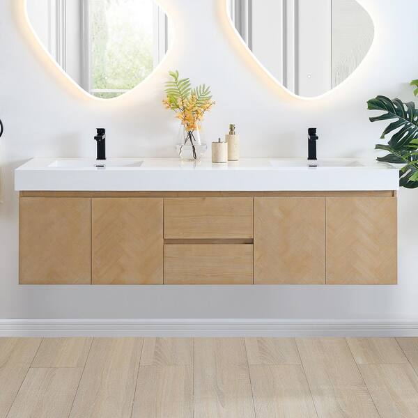 Altair Siena 72 in. W Double Sink Floating Bath Vanity in Light Brown ...