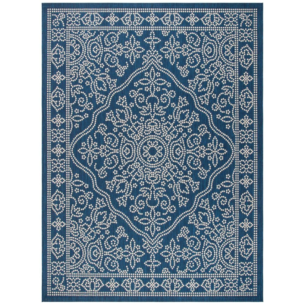SAFAVIEH Courtyard Navy/Beige 8 ft. x 11 ft. Traditional Ornate Floral ...