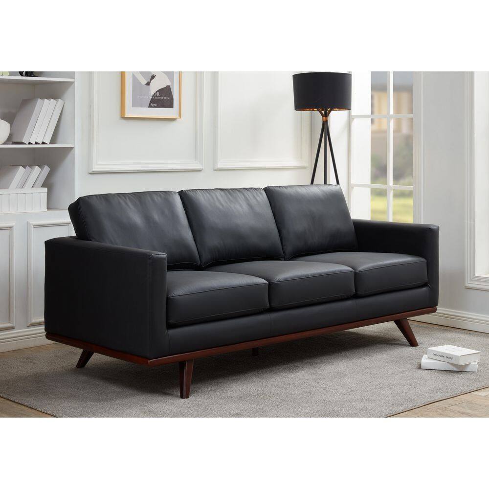Leisuremod Chester 83.03 in. Square Arm Leather Rectangle 3-Seater with ...