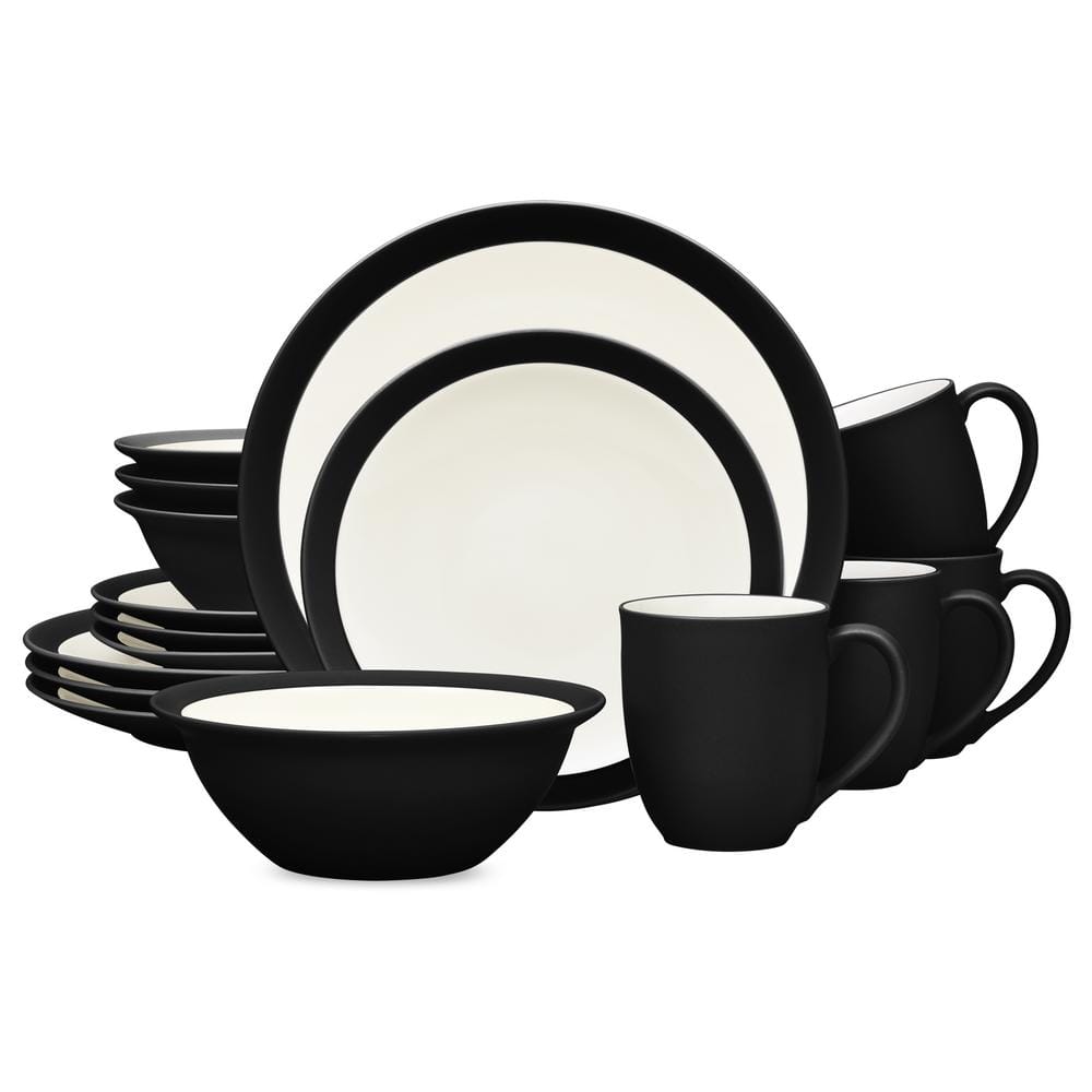 Noritake Colorwave Graphite 16-Piece Curve (Black) Stoneware Dinnerware ...