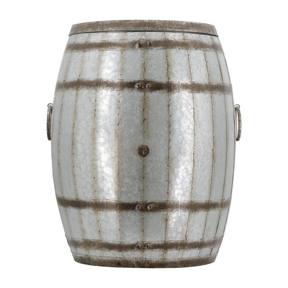 BOPOREA MEGO LLC Rustic Galvanized Metal Drum Side Table with Removable ...